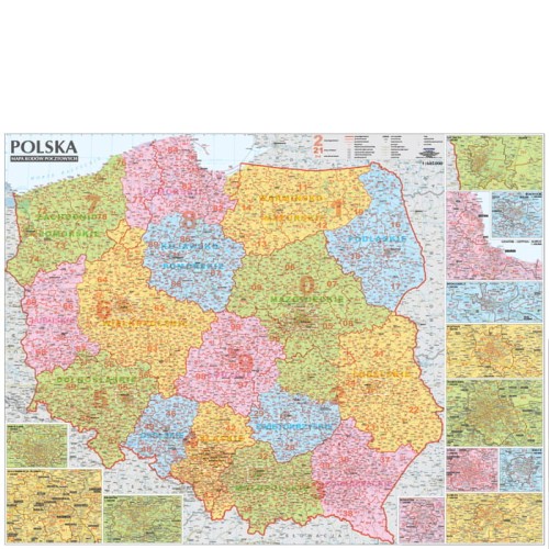 Polska; ścienna mapa kodów pocztowych 1:685 000, B0, listwy - ExpressMap.pl